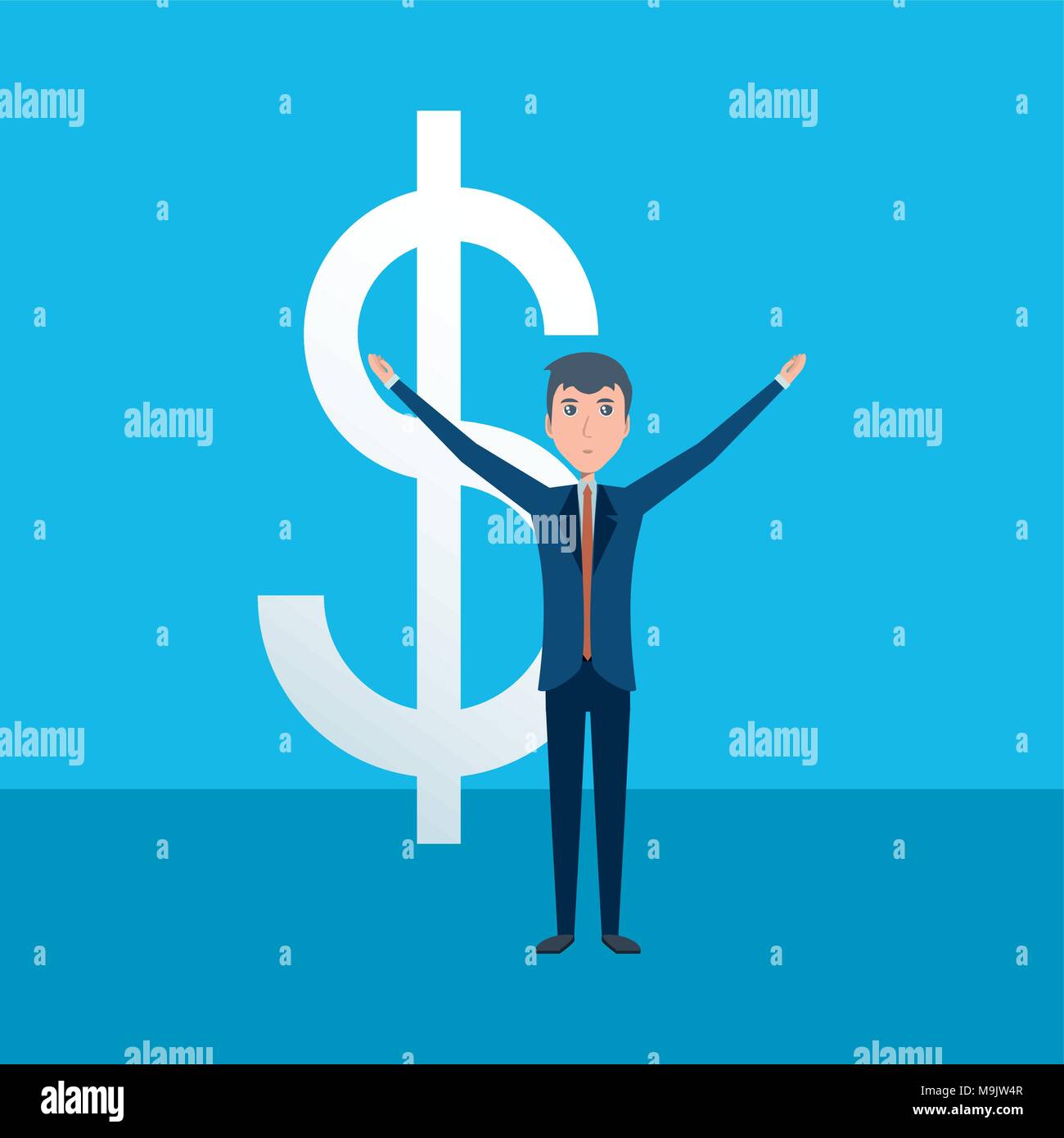 businessman over big money symbol and blue background, colorful design ...