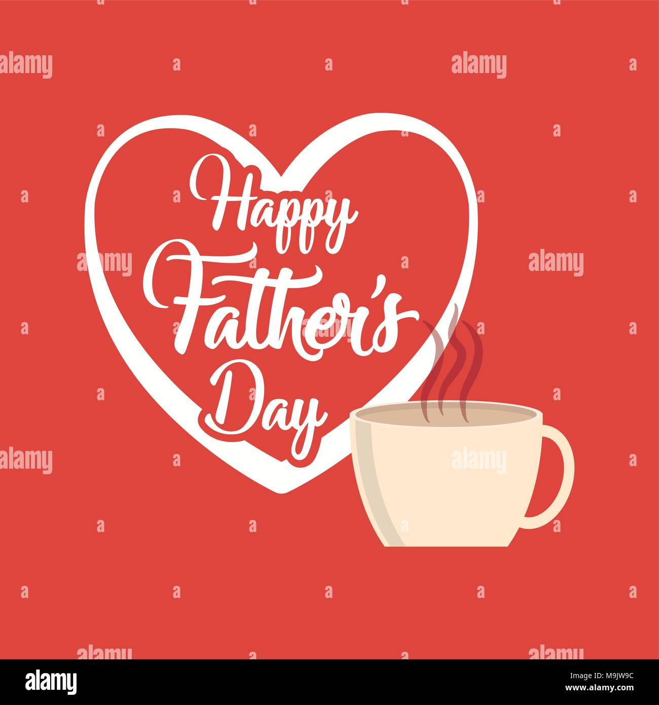 Happy fathers day design with heart and hot coffee mug over red ...