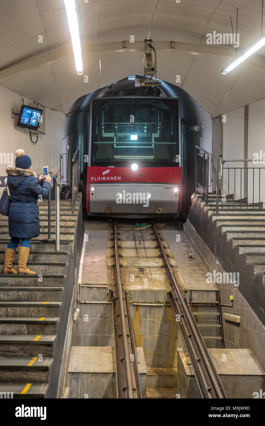 The Fløibanen Funicular goes up Fløyen Mountain for panoramic views and ...
