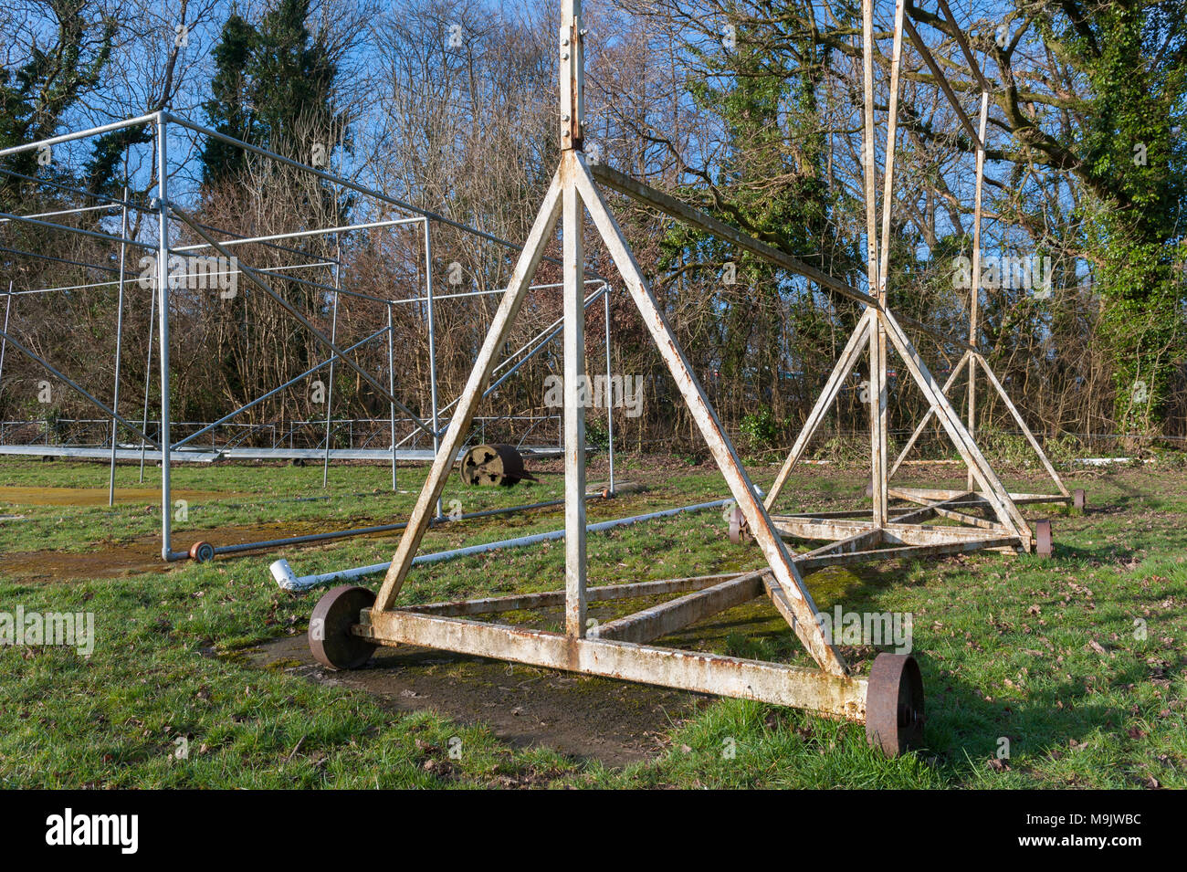 Cricket sight screen frames off-season at the recreation ground in ...