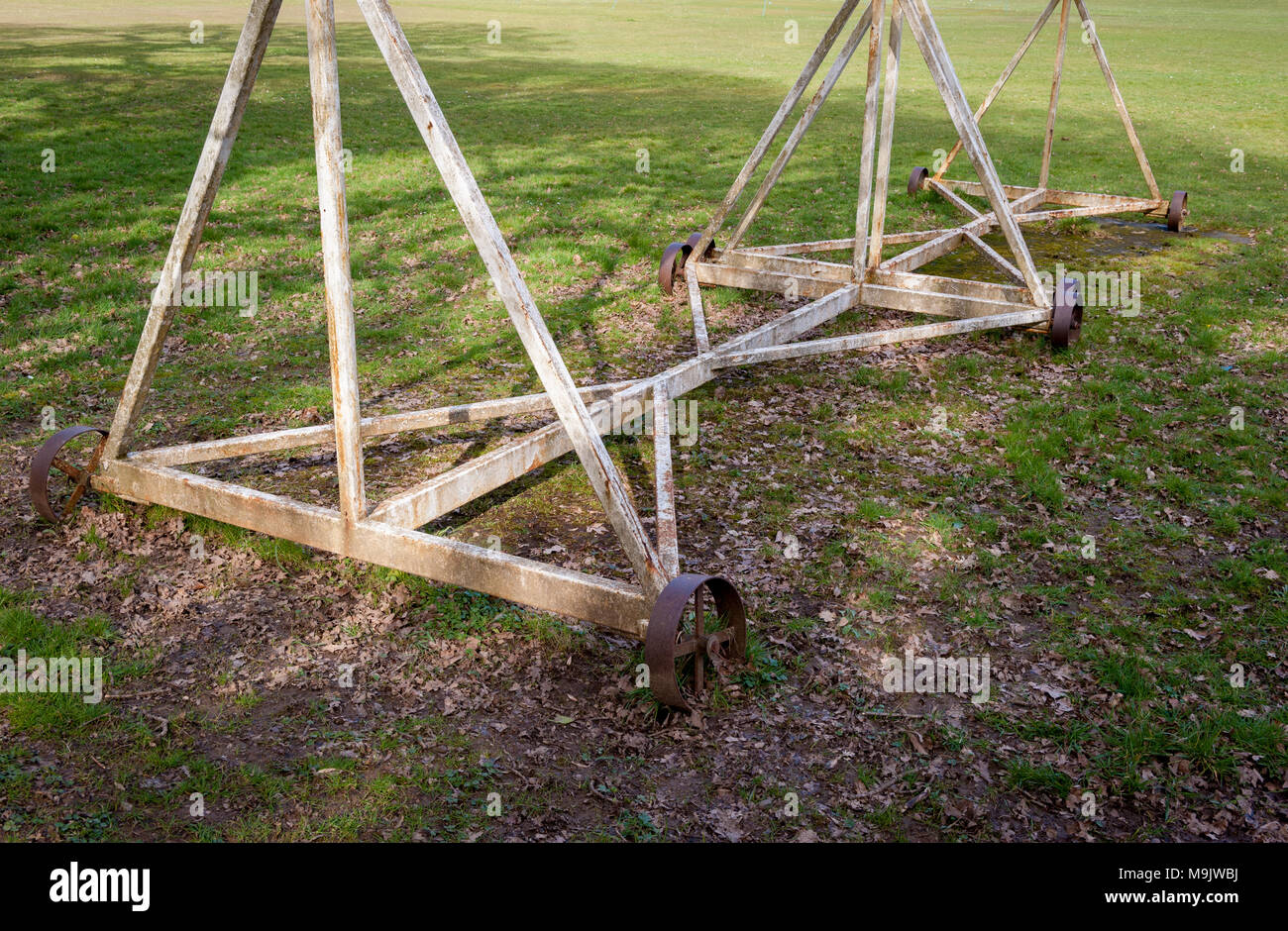 Cricket sight screen frames off-season at the recreation ground in ...