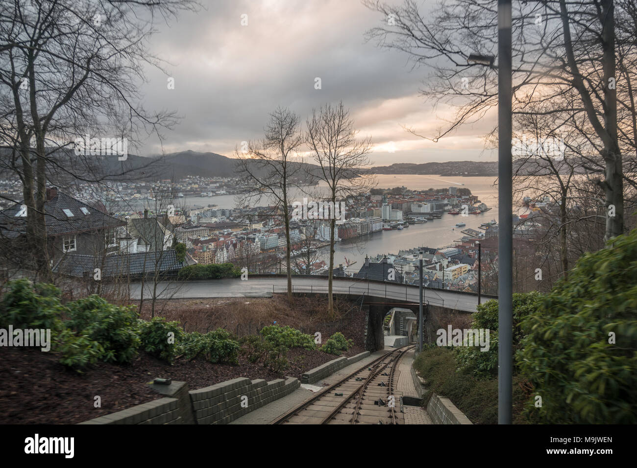 The Fløibanen Funicular goes up Fløyen Mountain for panoramic views and ...