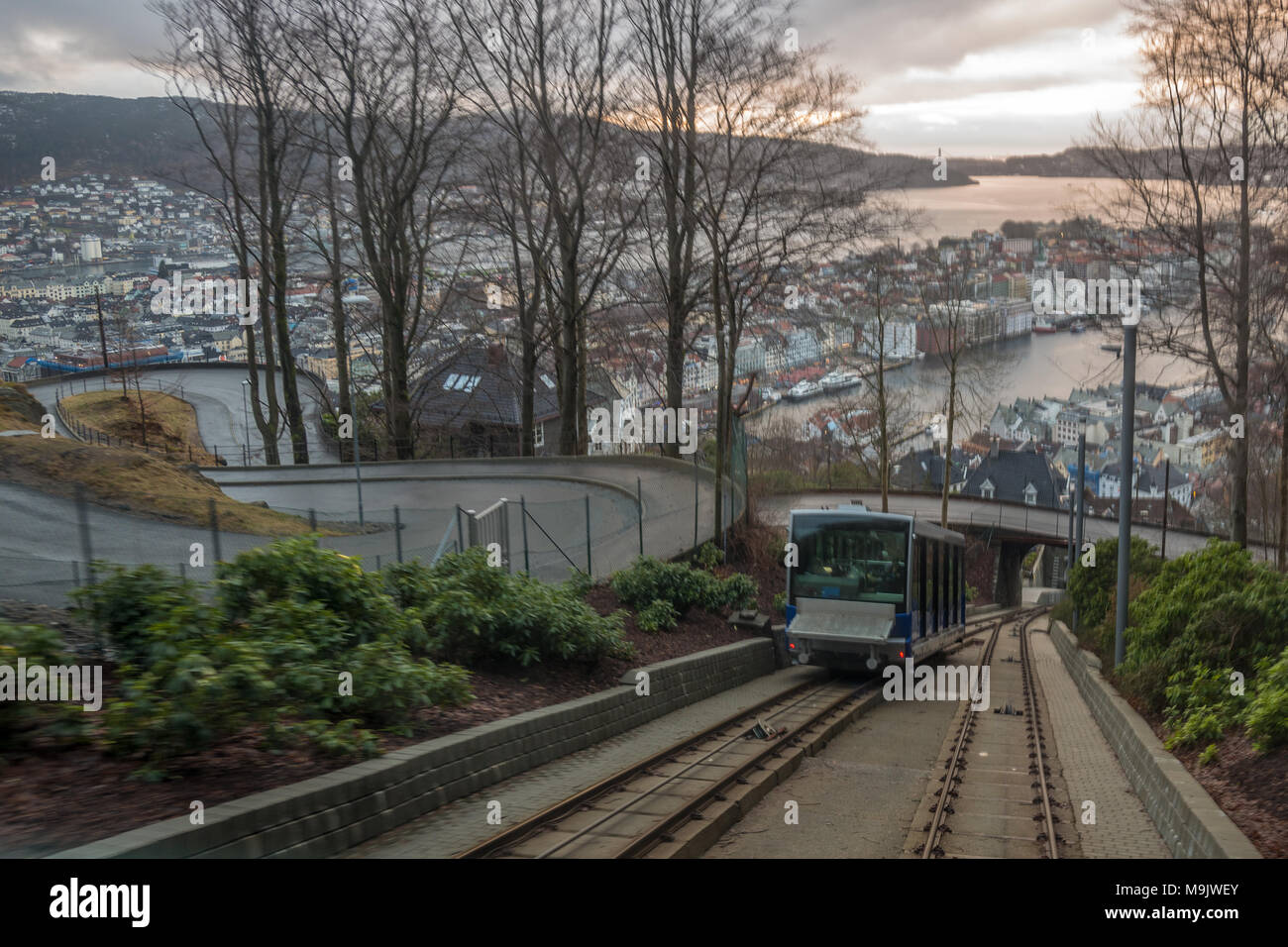The Fløibanen Funicular goes up Fløyen Mountain for panoramic views and ...