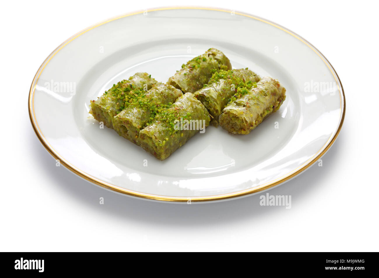 pistachio rolls baklava, fistikli sarma, turkish traditional dessert ...