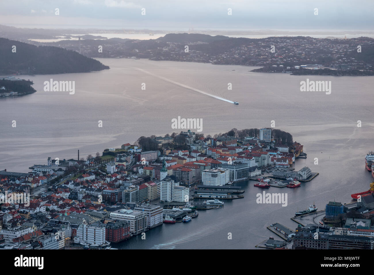 The Fløibanen Funicular goes up Fløyen Mountain for panoramic views and ...