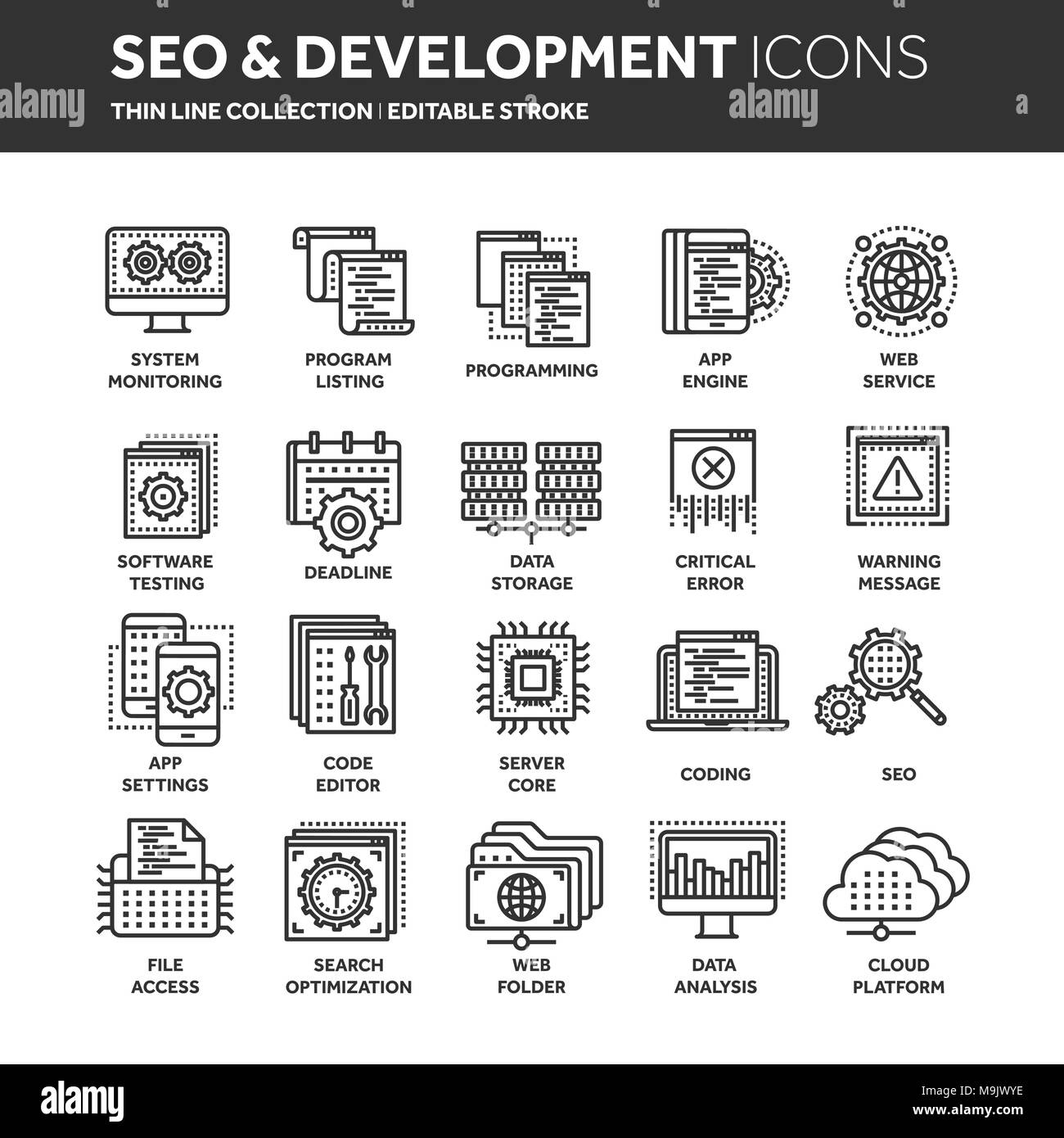 Seo And App Development Search Engine Optimization Internet E Commercethin Line Black Web