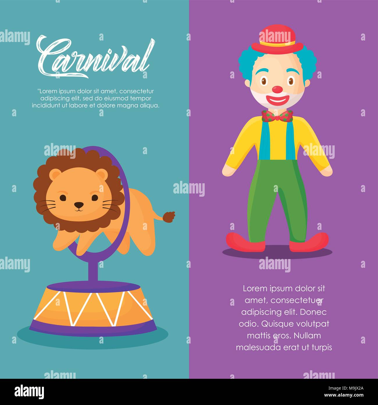 Infographic of carnival circus concept with circus lion and clown over ...