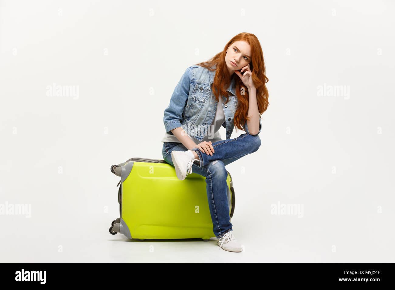 Travel and Lifestyle Concept - Portrait young red hair woman sitting on ...