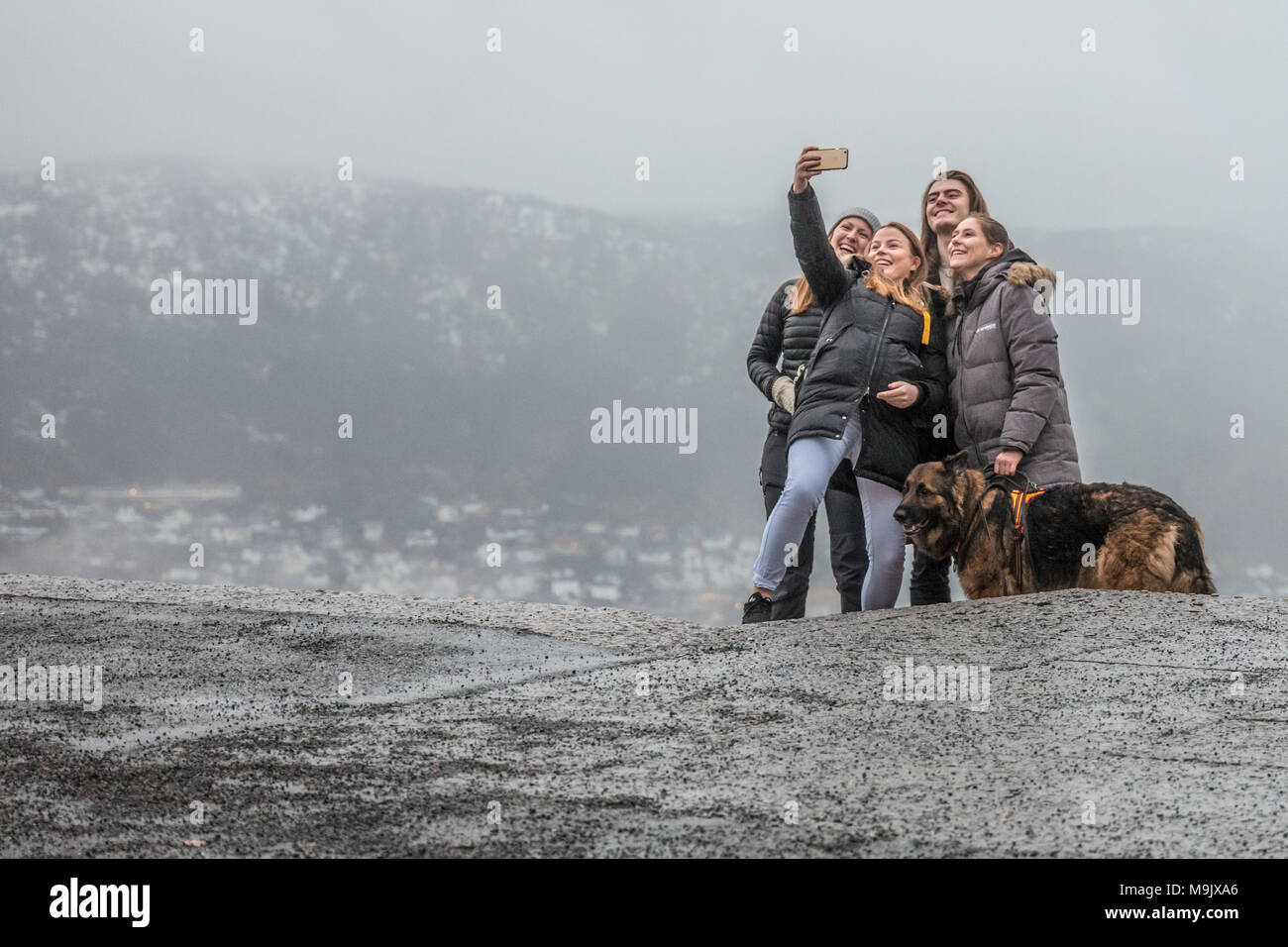The Fløibanen Funicular goes up Fløyen Mountain for panoramic views and ...