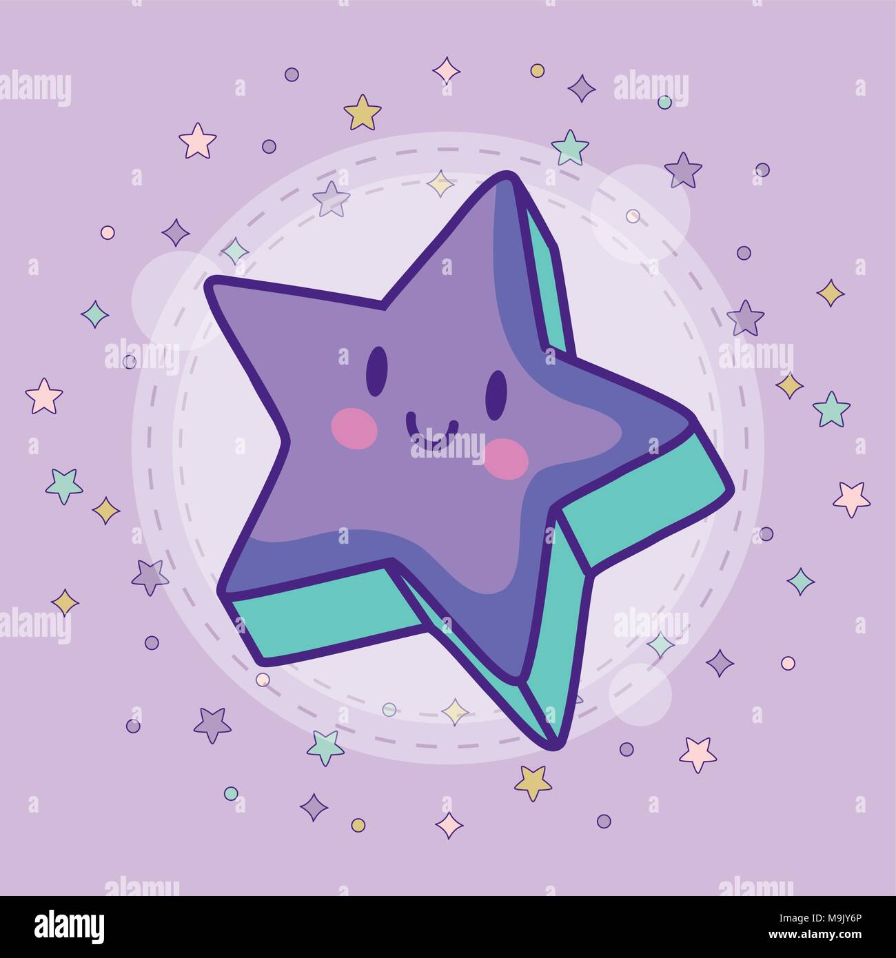 Kawaii star with stars around over purple background, colorful design ...