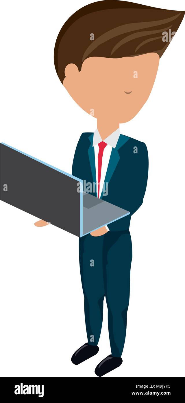 avatar businessman standing and using a laptop computer over white ...