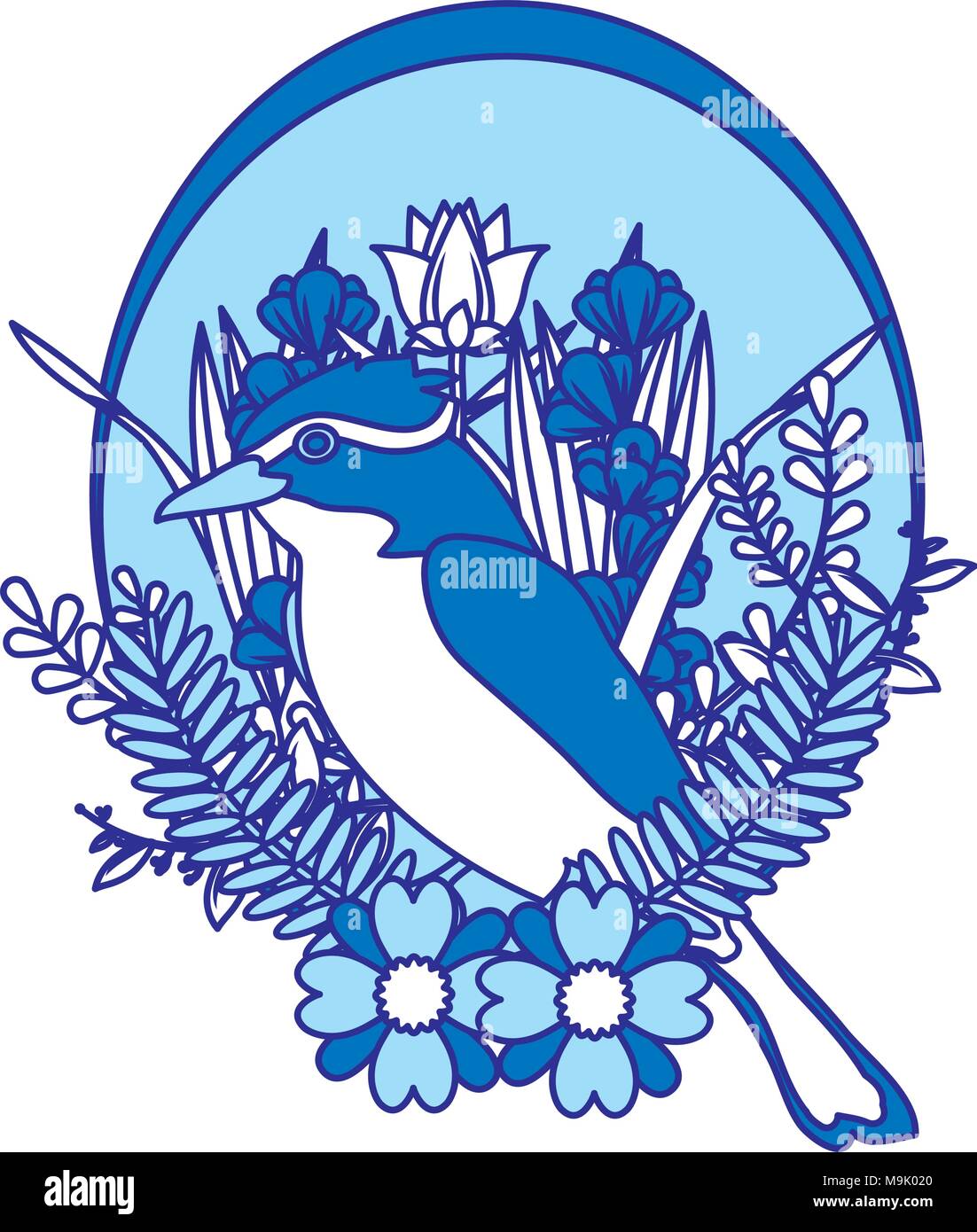 duo color bird animal with leaves branches and flowers Stock Vector ...