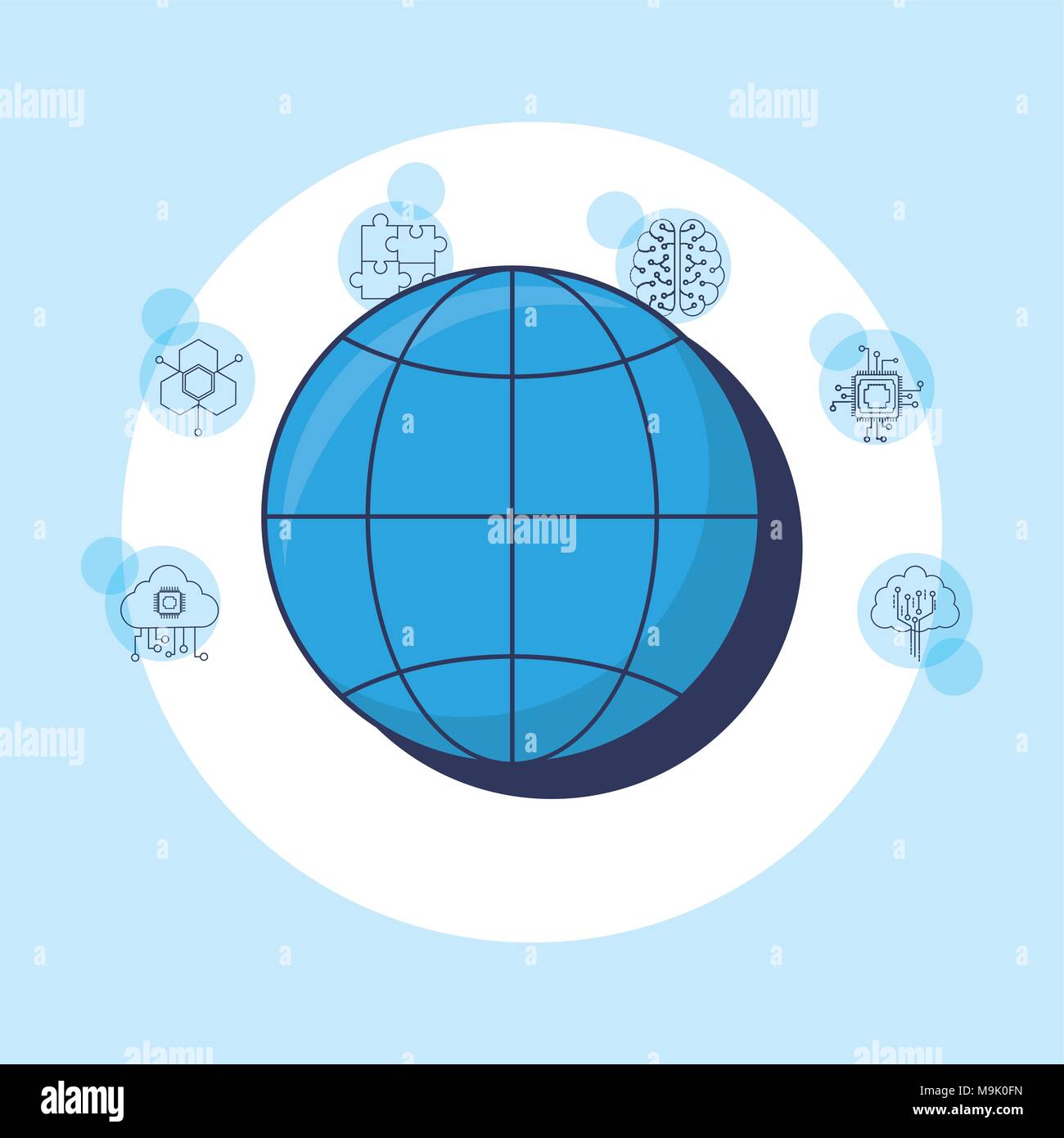 Artificial intelligence design with global sphere and related icons ...