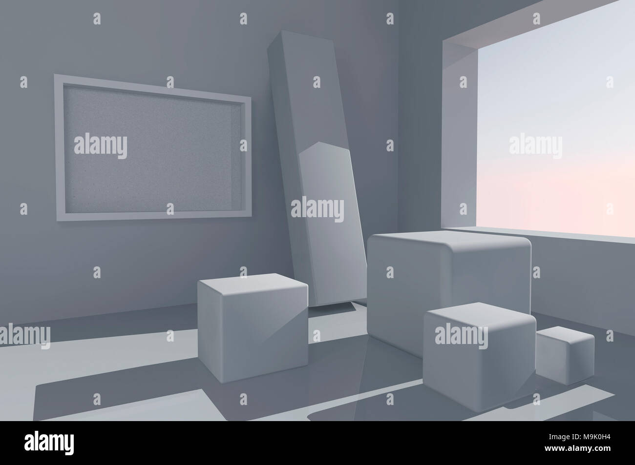 Empty room with floor and light, cubes boxes and shadows, 3d render ...