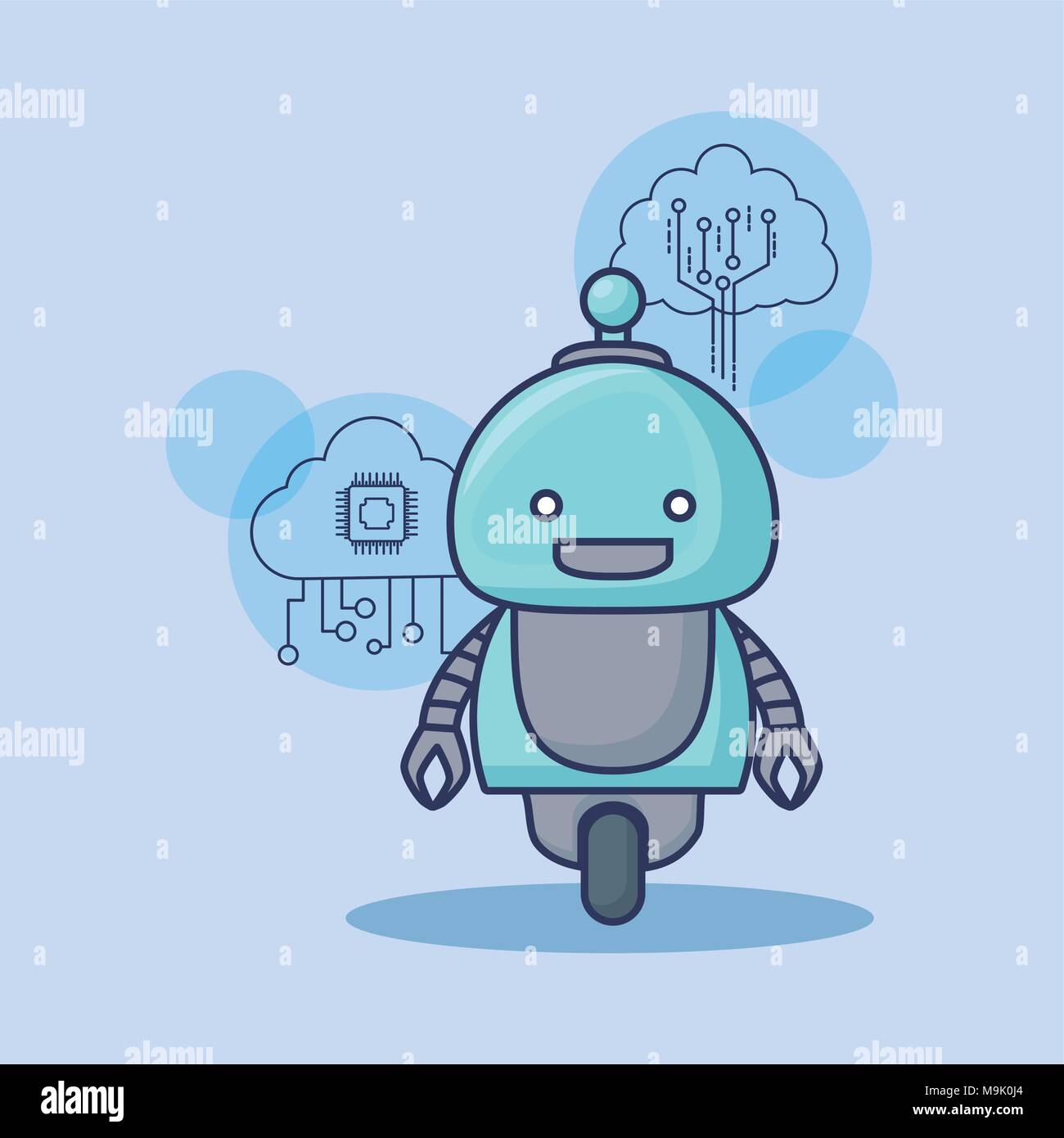 cartoon Robot with artificial intelligence related icons over ...