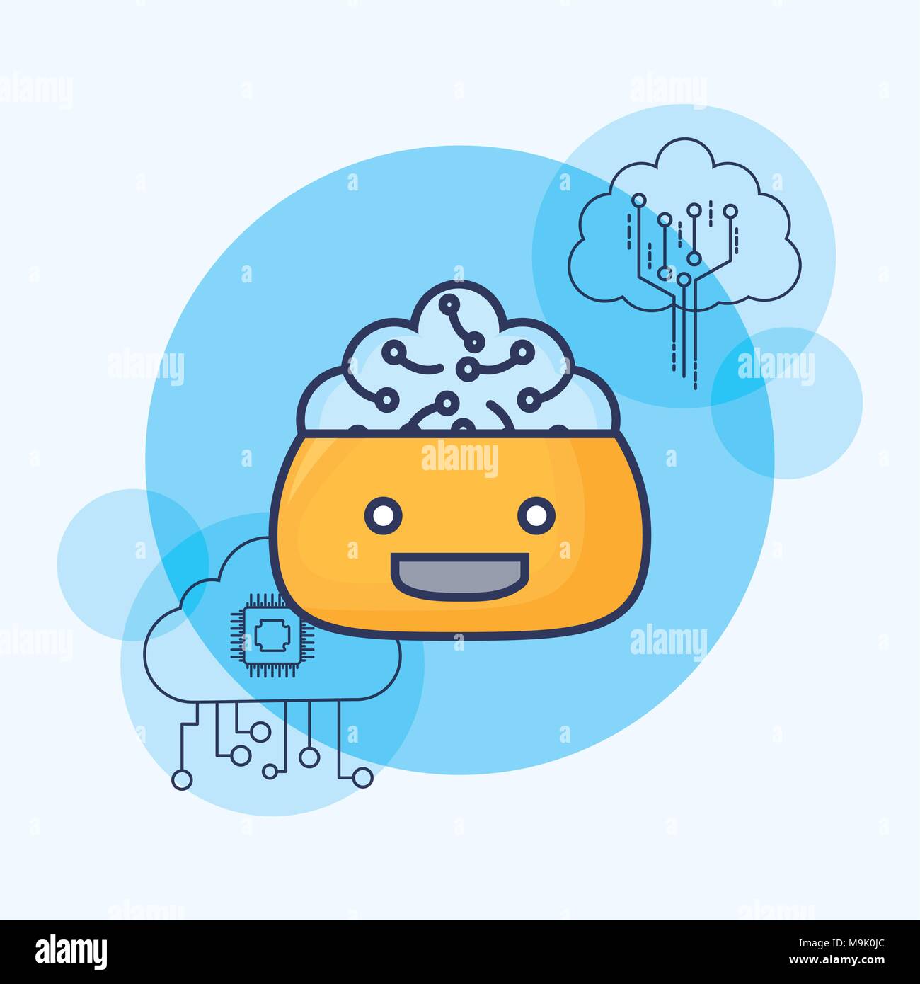 cartoon Robot with artificial intelligence related icons over ...