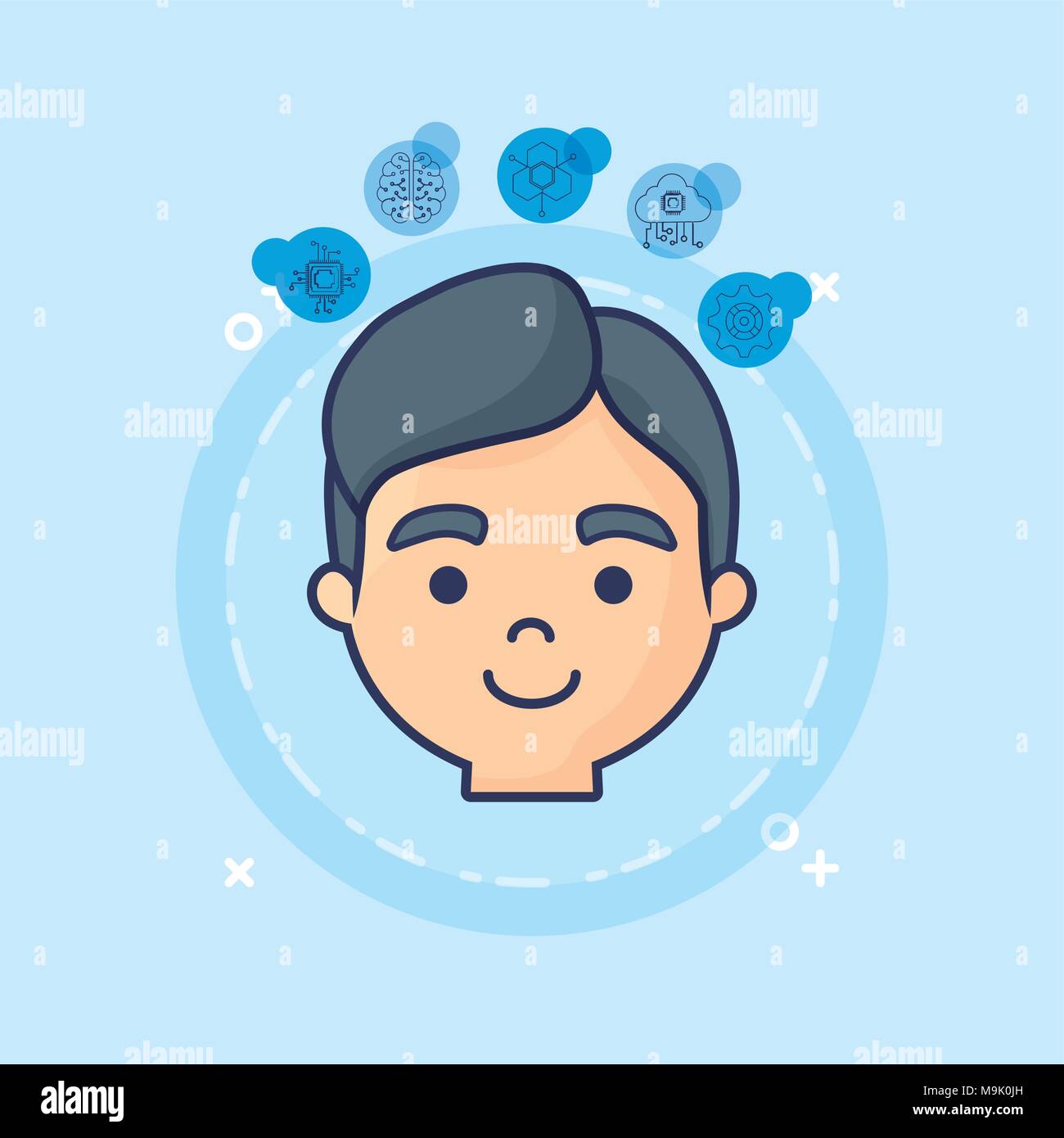 Artificial intelligence design with cartoon man and related icons ...