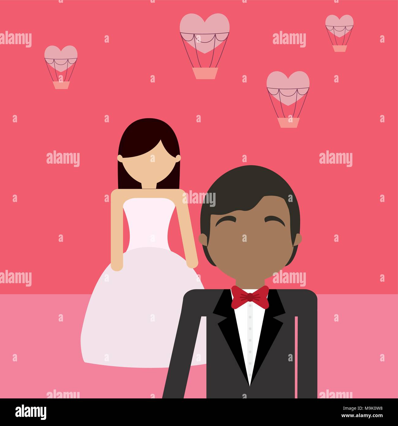 avatar wedding couple with decorative wreath of hearts around over pink ...