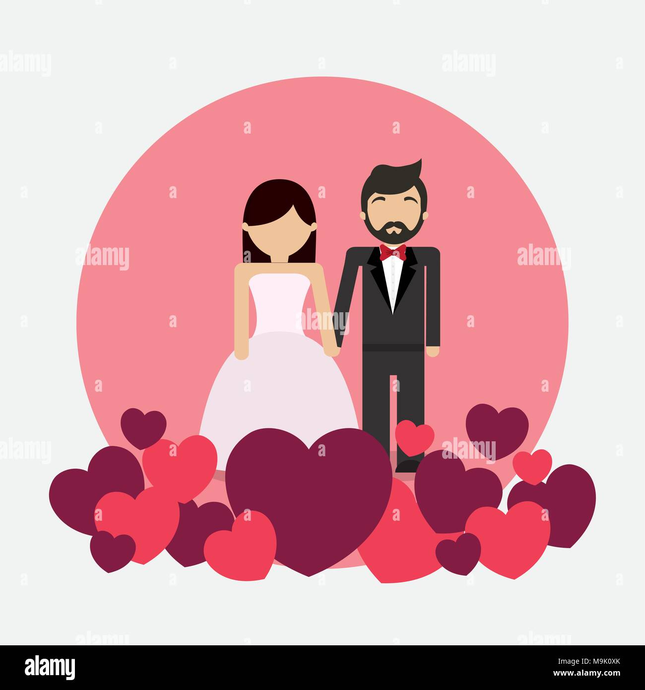 avatar wedding couple over pink circle and white background, colorful ...