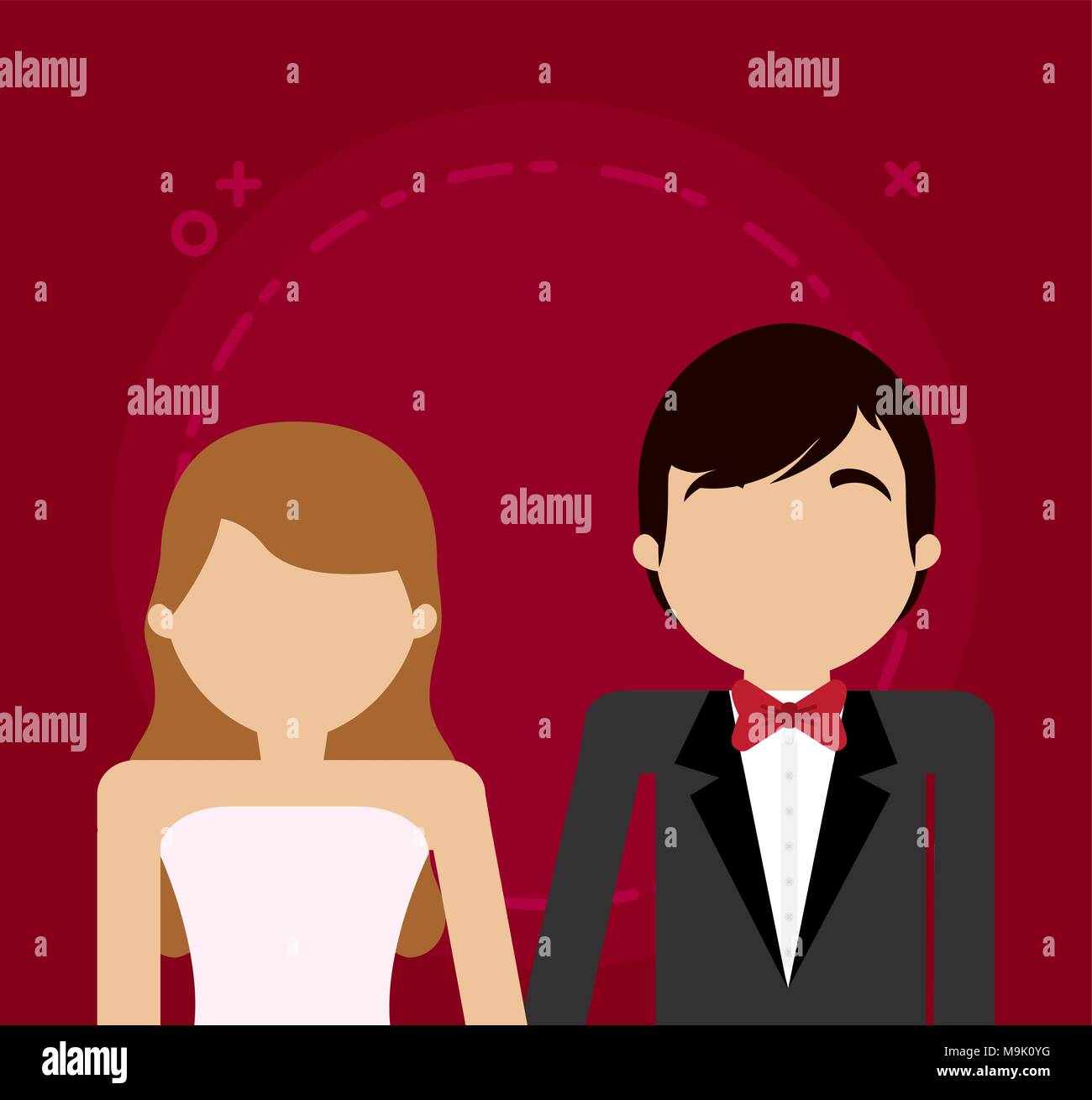 avatar wedding couple over red background, colorful design. vector ...