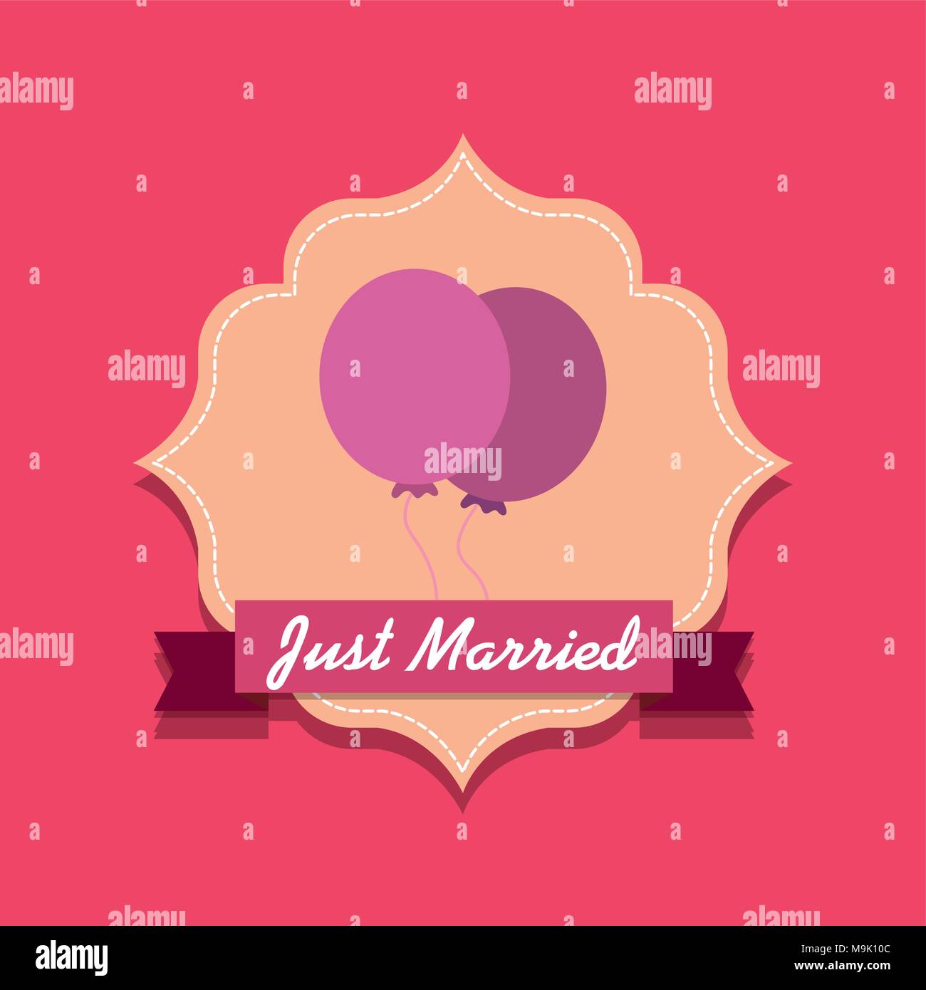Just married design with balloons decorative frame over pink background ...