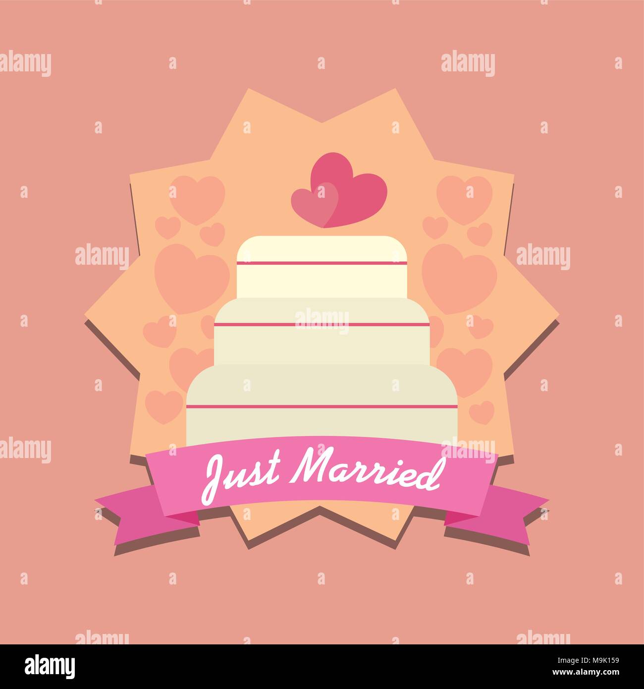 decorative frame with Wedding cake icon over orange background ...