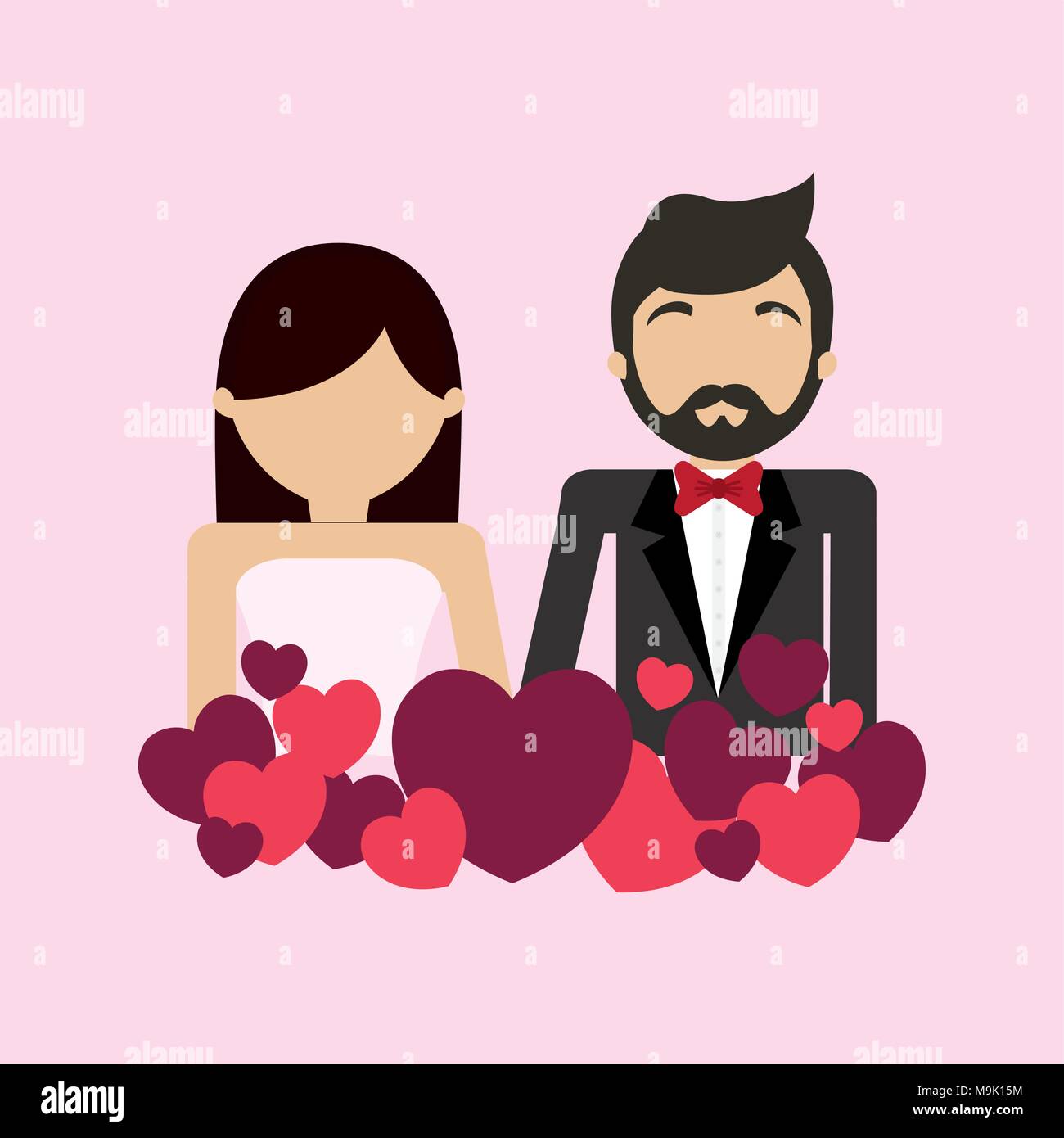 avatar Wedding couple with decorative hearts over pink background ...