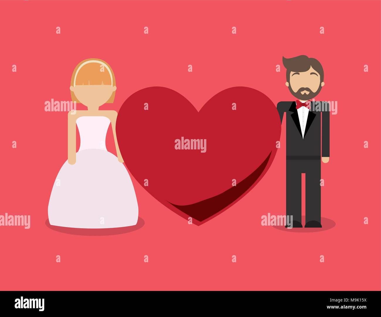 avatar wedding couple with red heart icon over red background, colorful ...