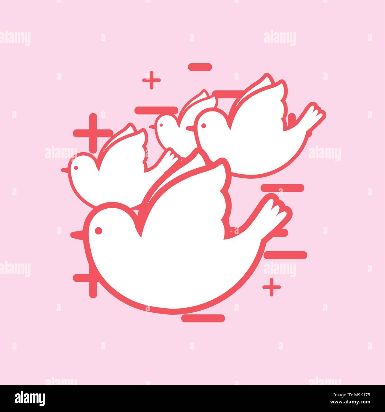 dove birds icon over pink background, colorful line design vector ...