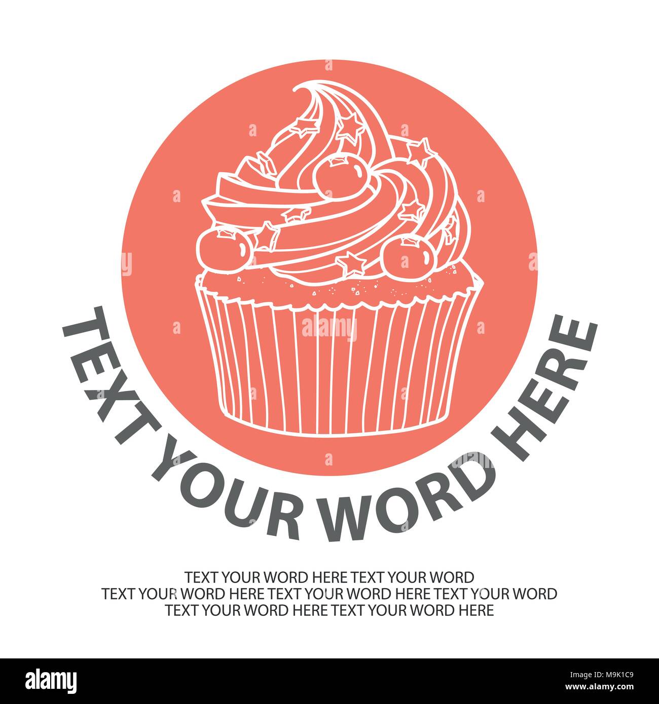 Cupcake in white outline and in red circle on white background and ...