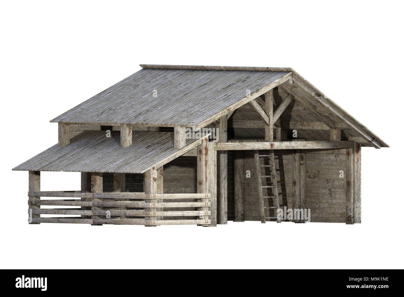 Empty wooden barn isolated on white, 3d render Stock Photo - Alamy
