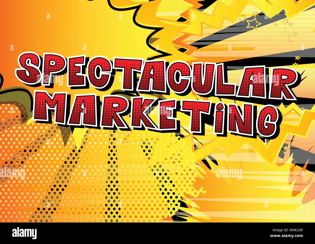 Spectacular Marketing - Comic book style word on abstract background ...