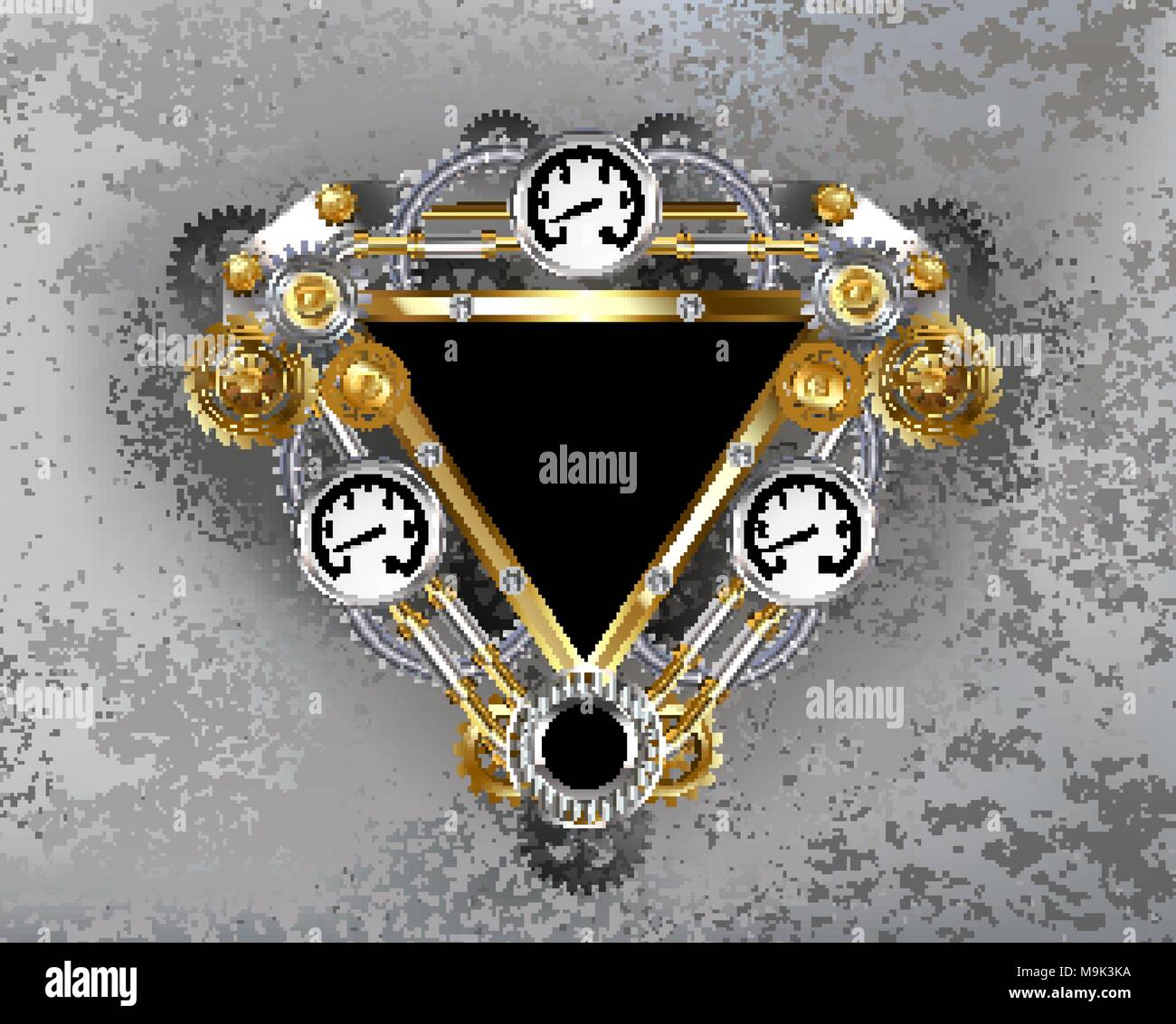 Triangular industrial banner with three manometers on gray concrete ...