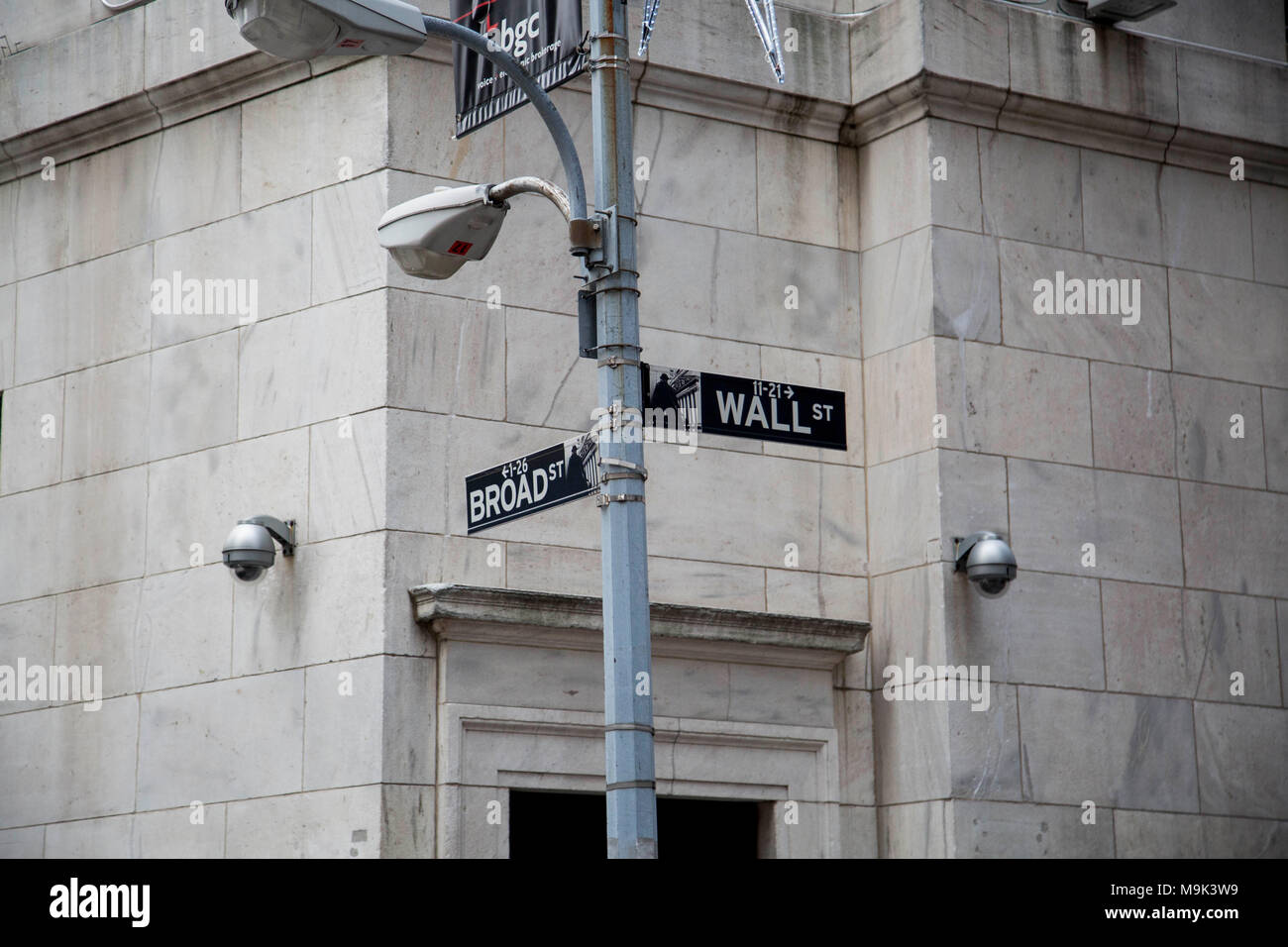 An iconic Wall Street street sign outside The New York Stock Exchange ...