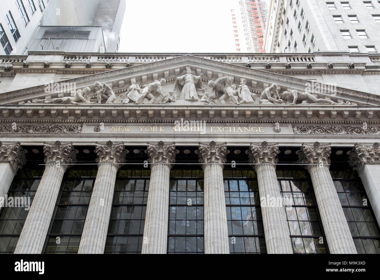 The New York Stock Exchange building's pillared exterior in Manhattan's ...