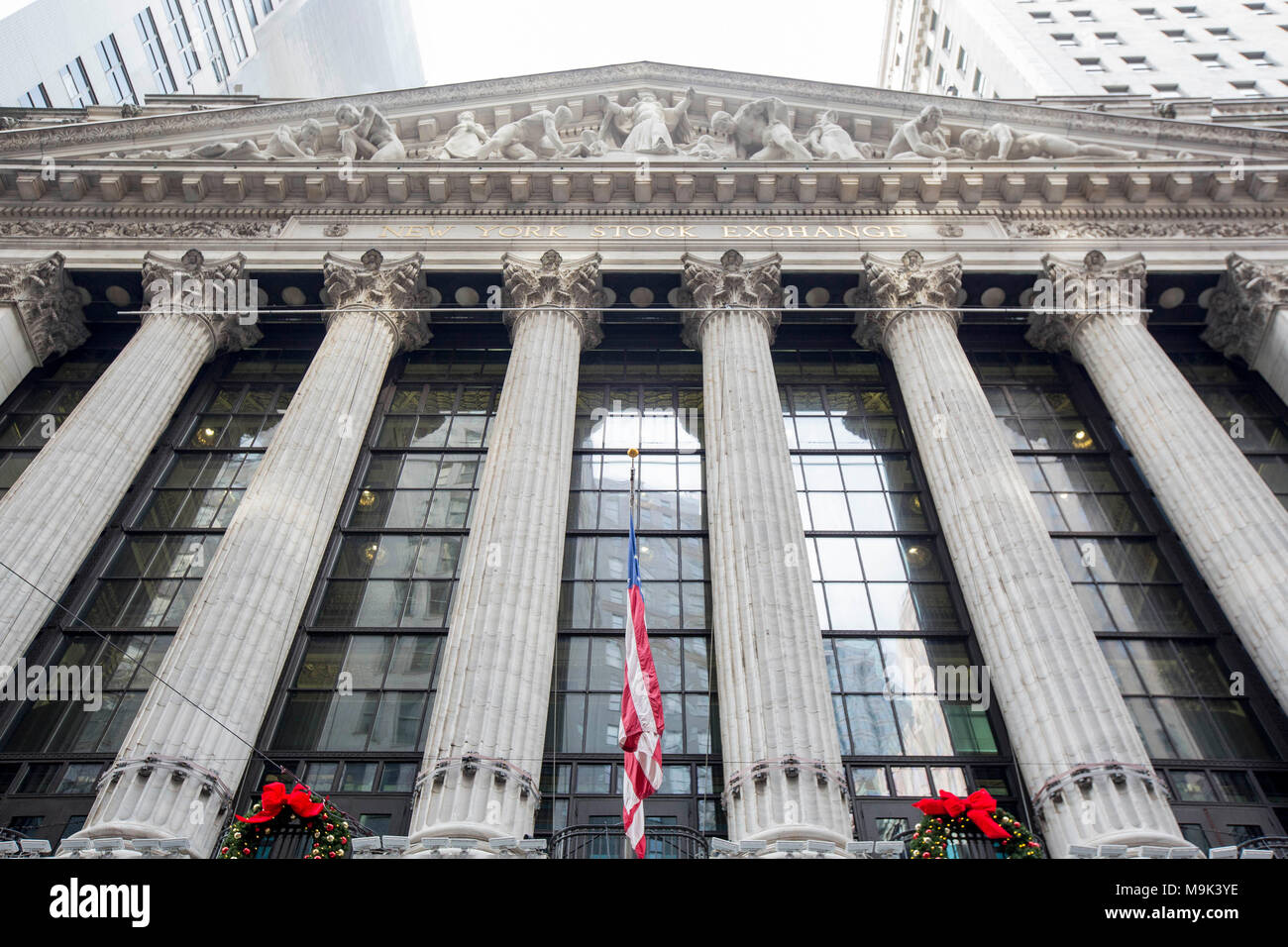 The New York Stock Exchange building's pillared exterior in Manhattan's ...