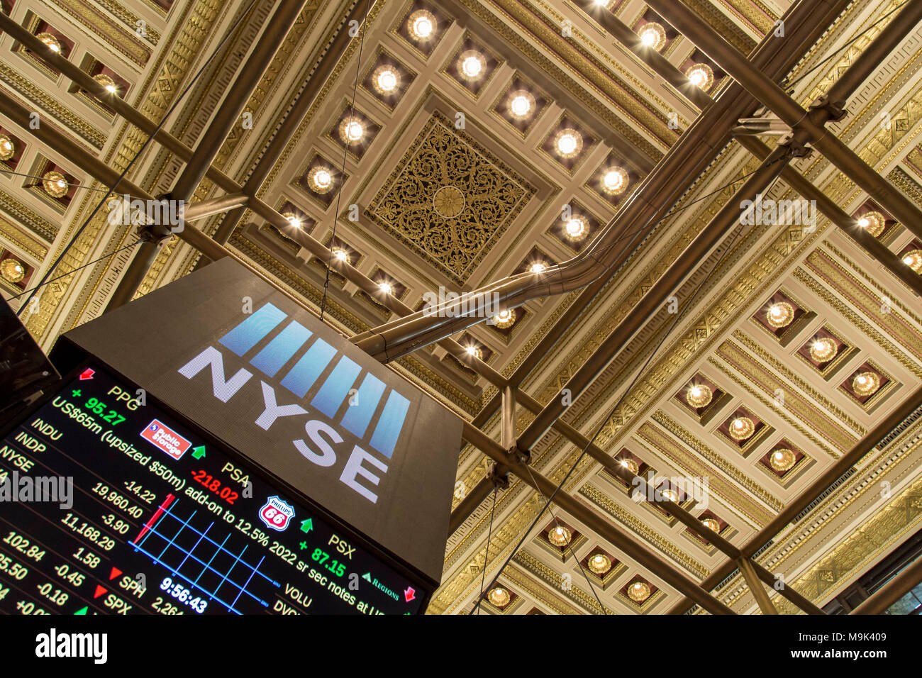 Architectural elements and screens overlooking the New York Stock ...