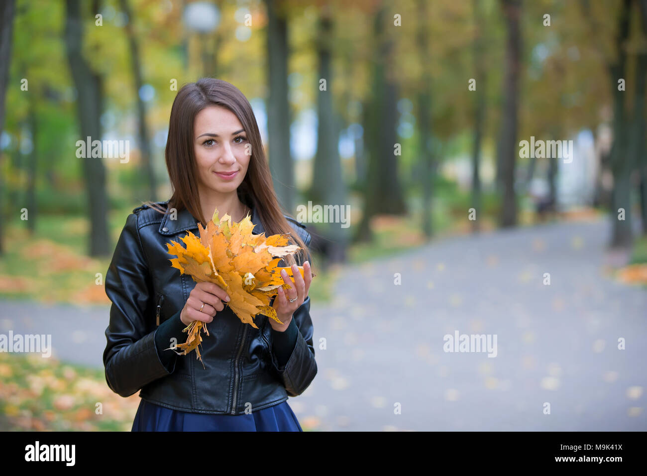 Belarus, Gomel, on October 14, 2017. Wedding day.Woman with autumn ...