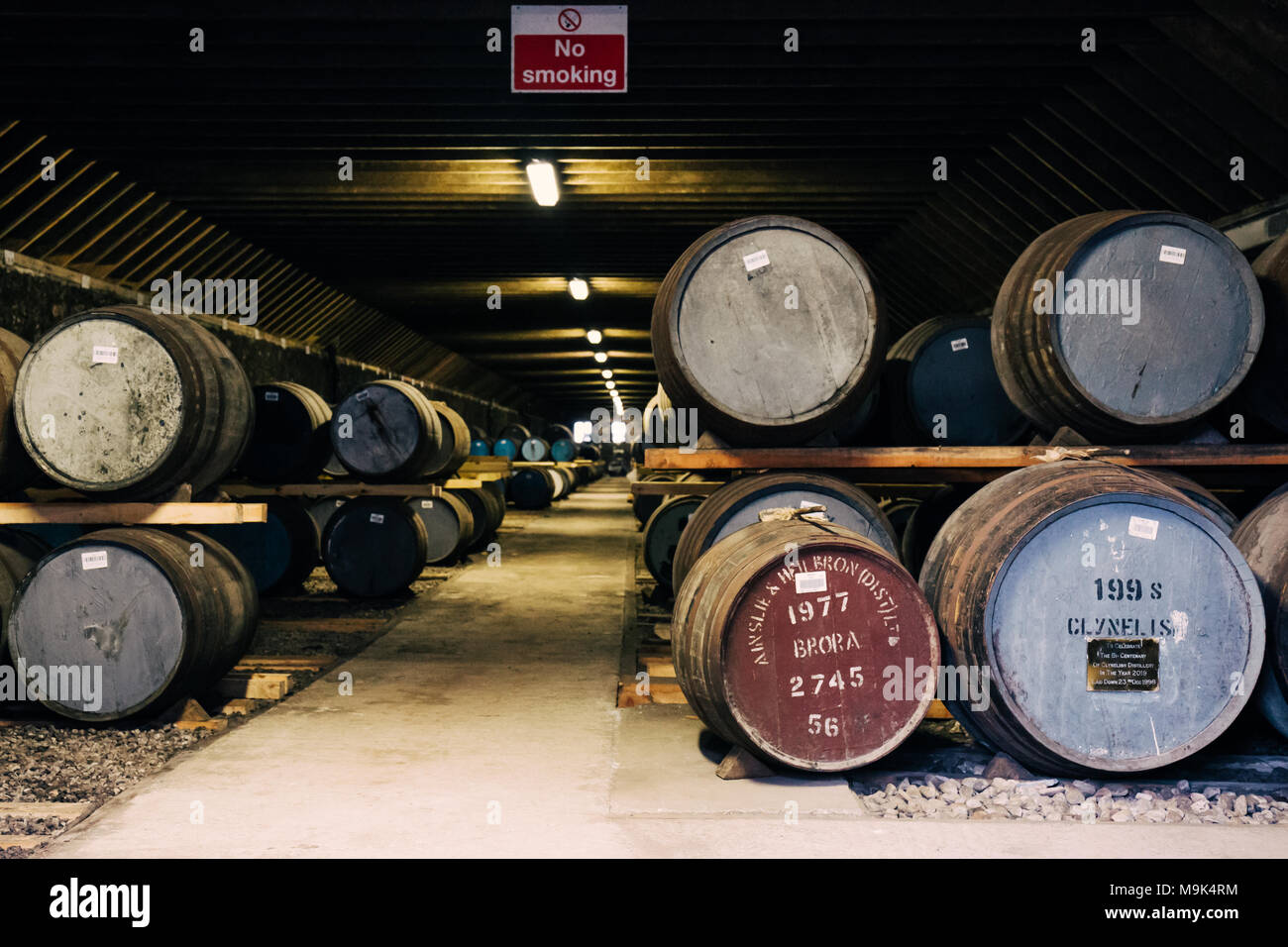 Barrels of whisky inside Brora Distillery warehouse in Scotland, rare ...