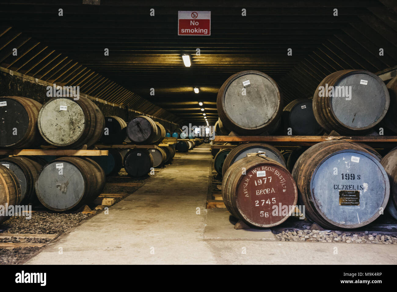 Barrels of whisky inside Brora Distillery warehouse in Scotland, rare ...
