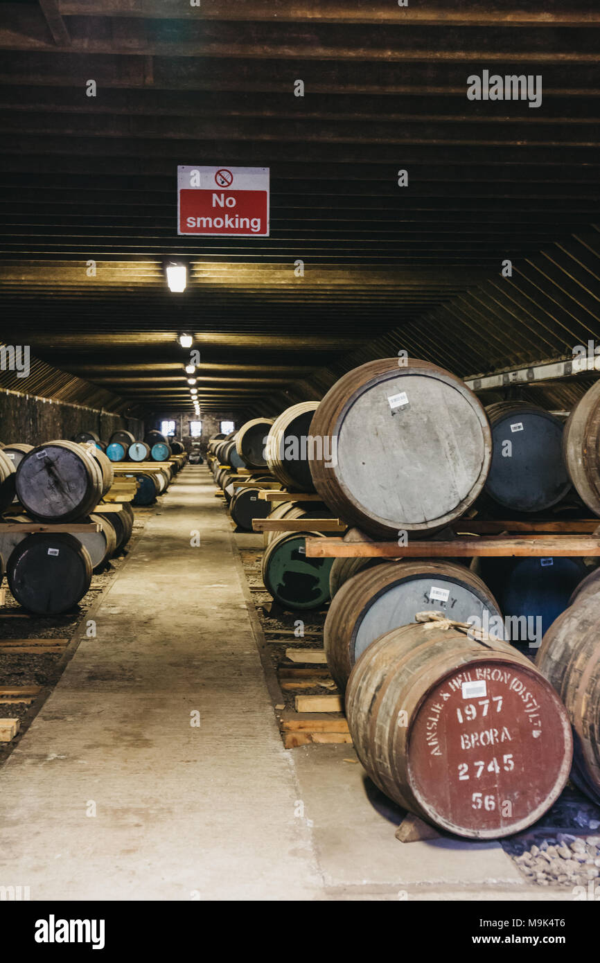 Barrels of whisky inside Brora Distillery warehouse in Scotland, rare ...