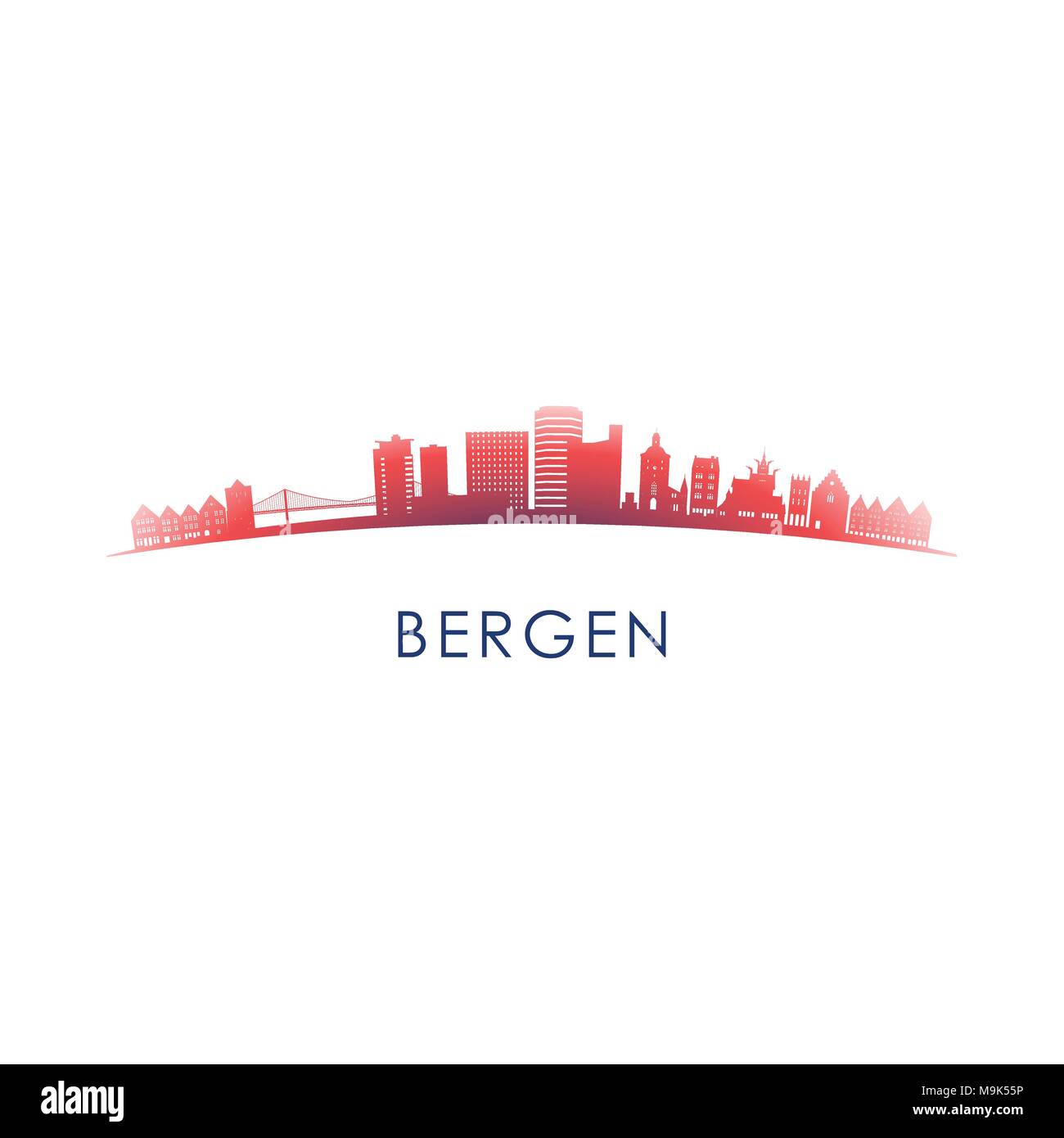 Bergen skyline silhouette. Vector design colorful illustration Stock ...