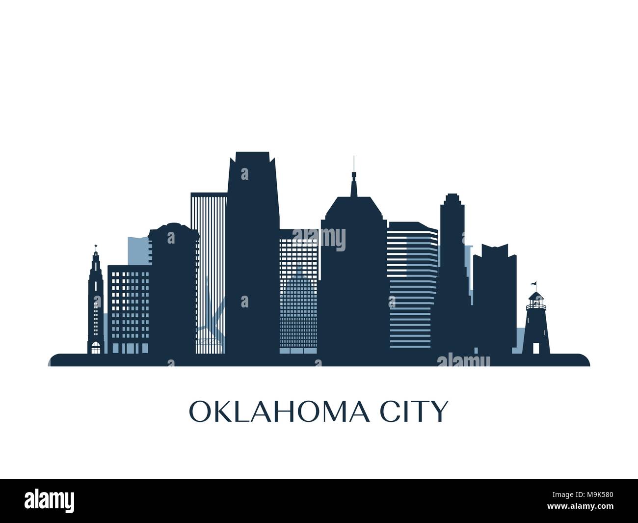 Oklahoma City skyline, monochrome silhouette. Vector illustration Stock ...