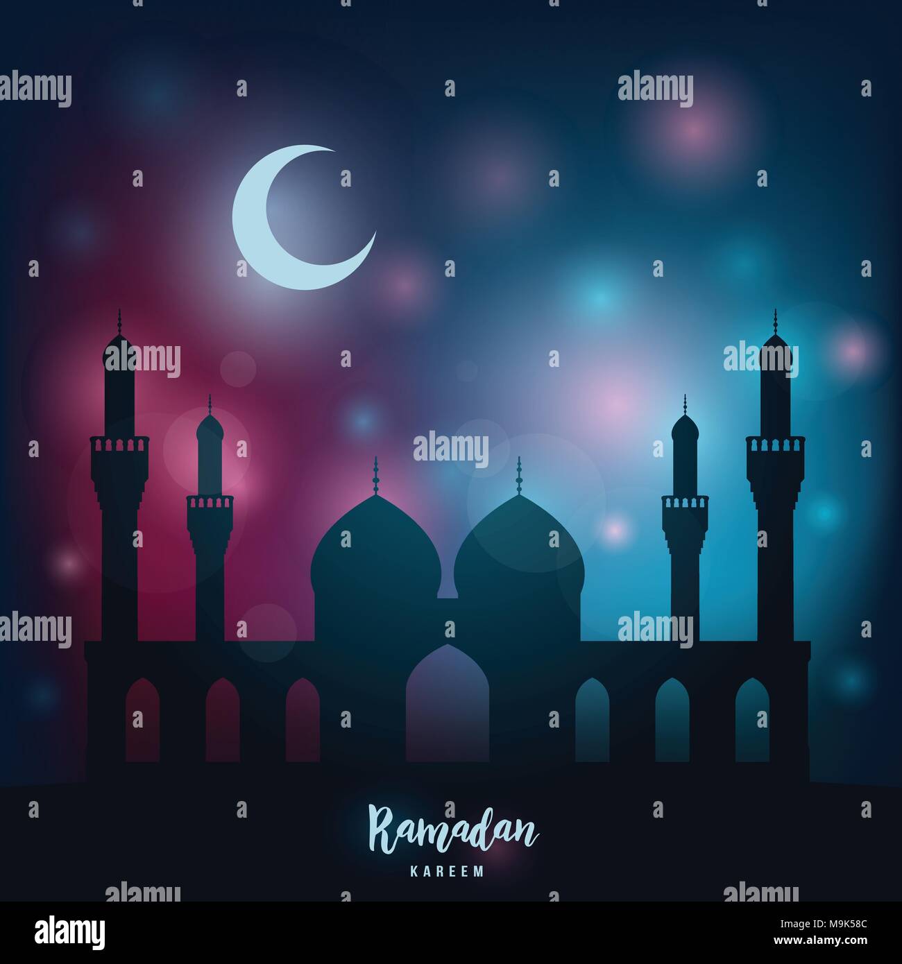 Ramadan kareem. Religious night, mosque under the light of the month ...