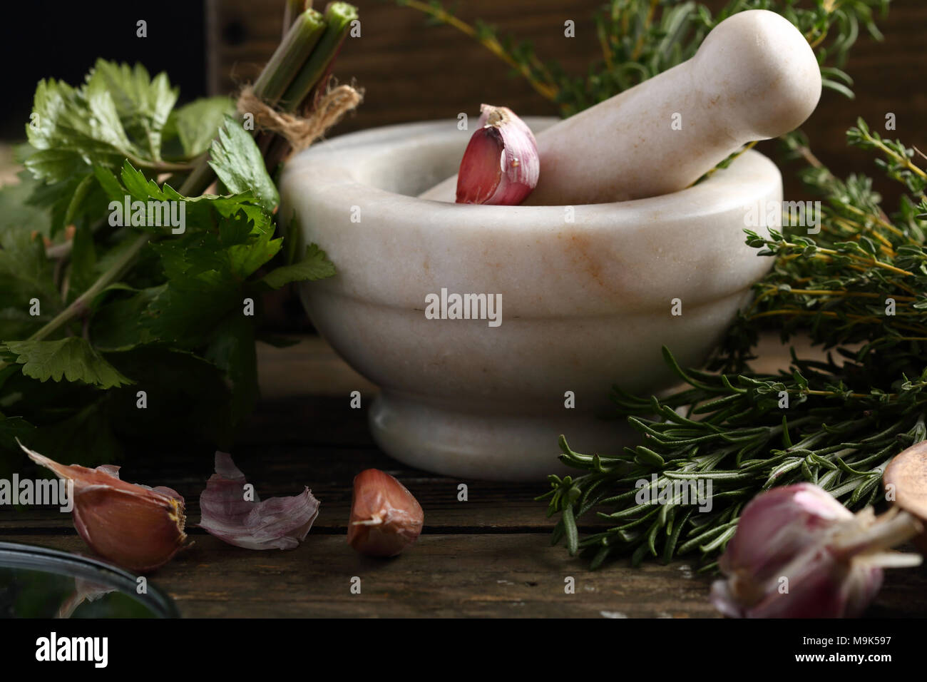 White mortar and spice, food cooking Stock Photo - Alamy
