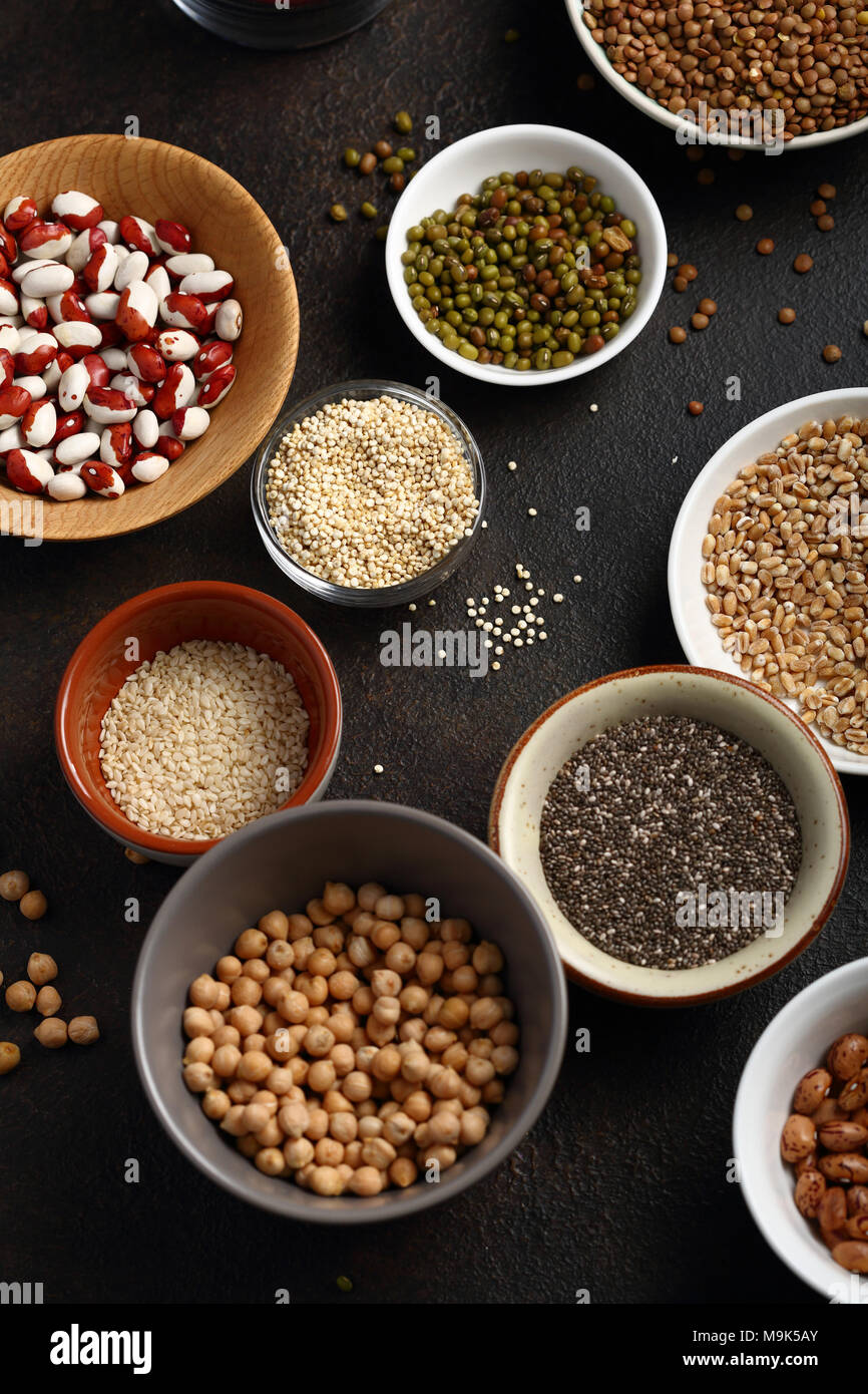 Super foods cereals and beans set Stock Photo - Alamy