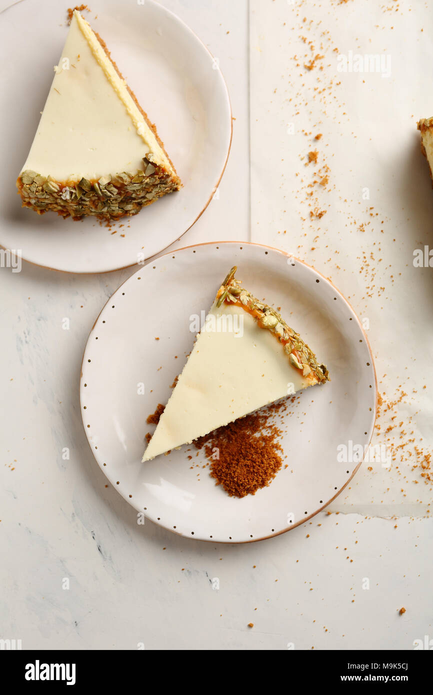 Two pieces of Cheesecake, food above Stock Photo - Alamy