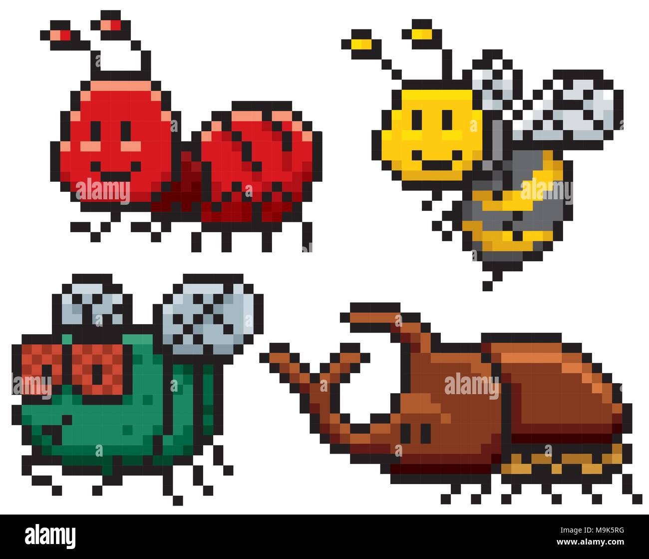 Vector illustration of Cartoon Insect set - Pixel design Stock Vector ...