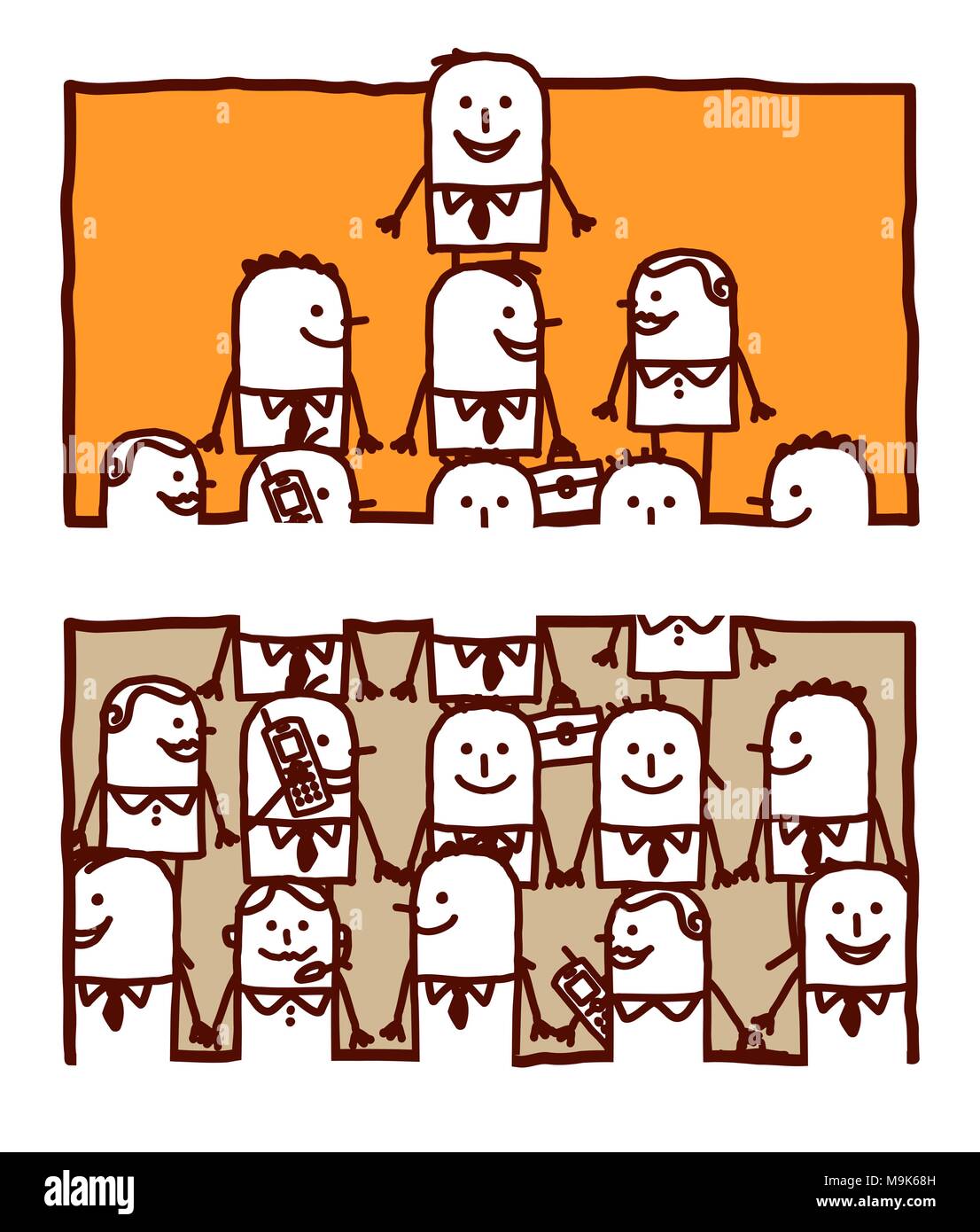 vector hand drawn cartoon characters - teamwork & leadership Stock ...