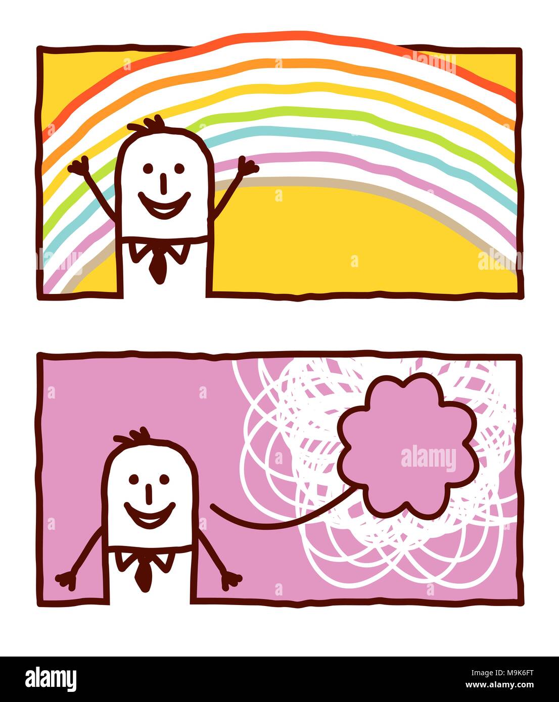 vector hand drawn cartoon characters - rainbow & happiness Stock Vector ...